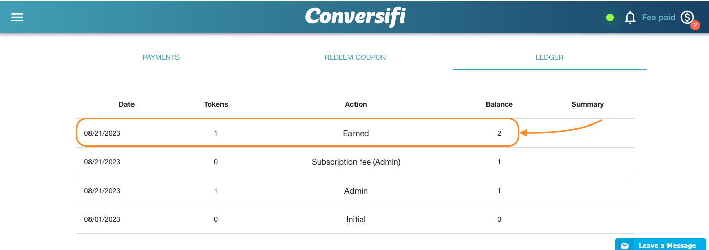 I coached a lesson, but I didn't receive my token – Conversifi (English)