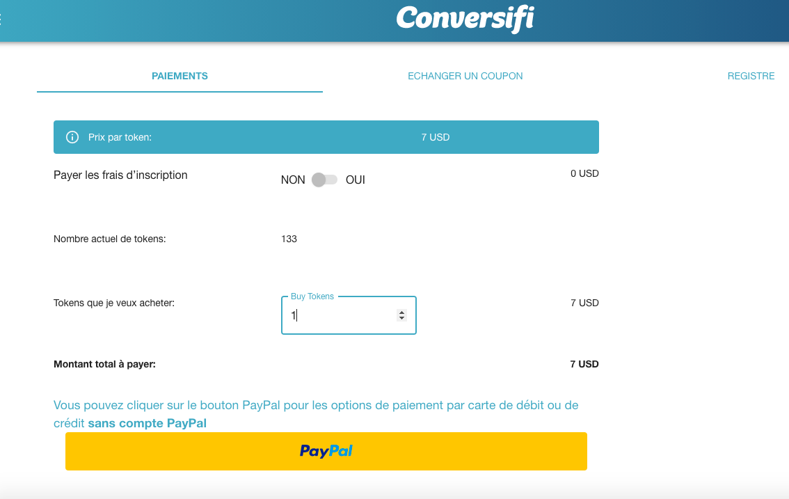 Acheter des tokens – Conversifi (French)
